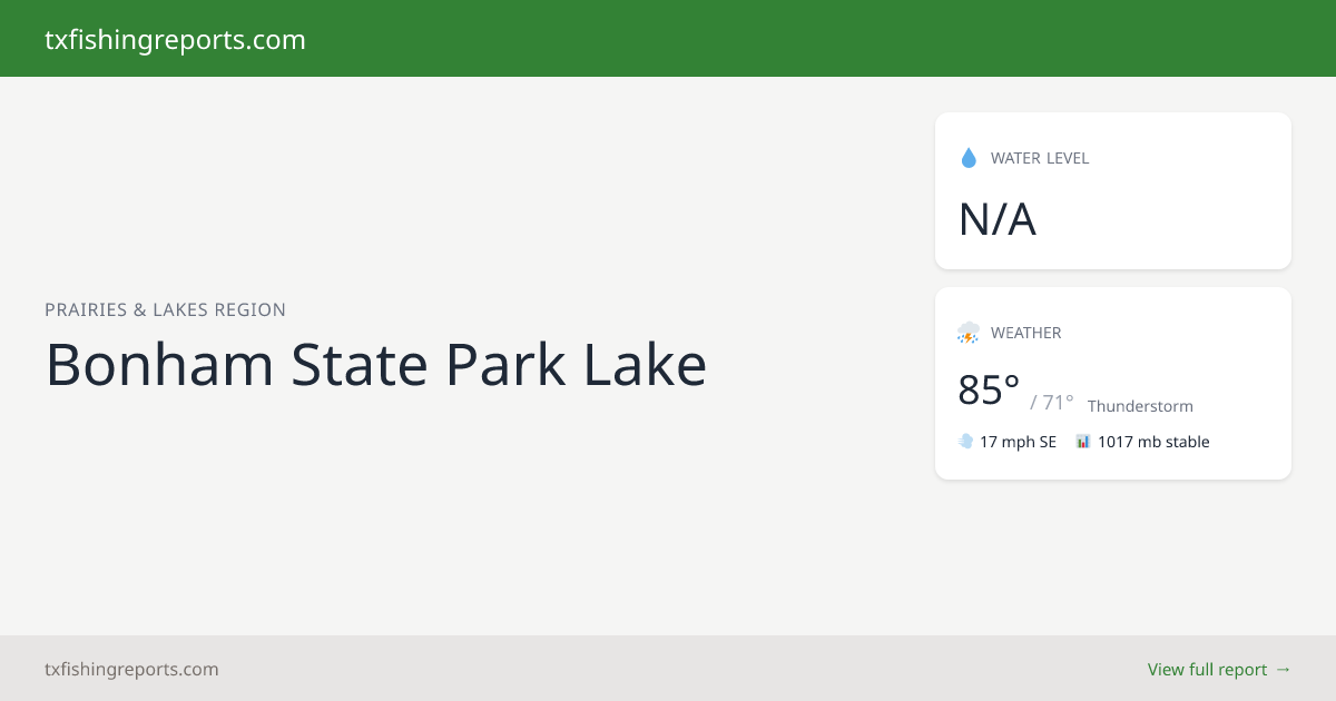 Bonham State Park Lake Fishing Report 2026 - TX Water Levels & Weather