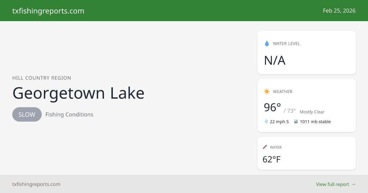 Georgetown Lake Fishing Report 2026 - TX Water Levels & Weather