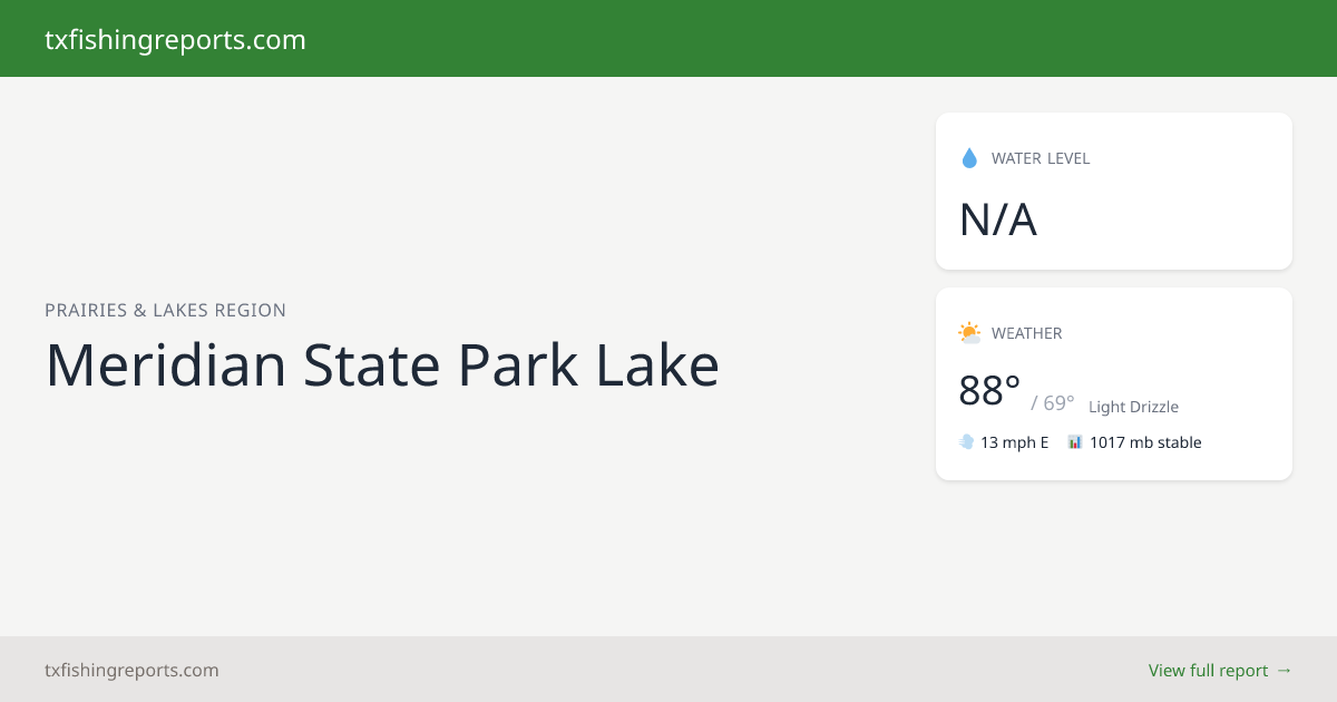 Meridian State Park Lake Fishing Report 2026 - TX Water Levels & Weather
